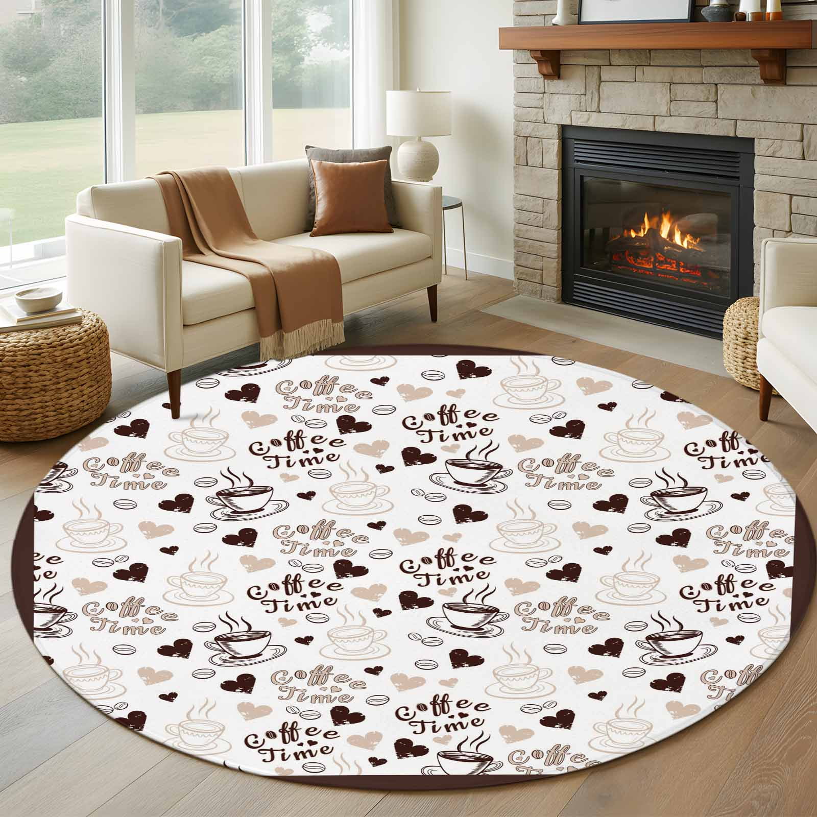 Farmhouse Coffee Cup Round Rug 5ft Washable Circle Kitchen Rugs Non ...