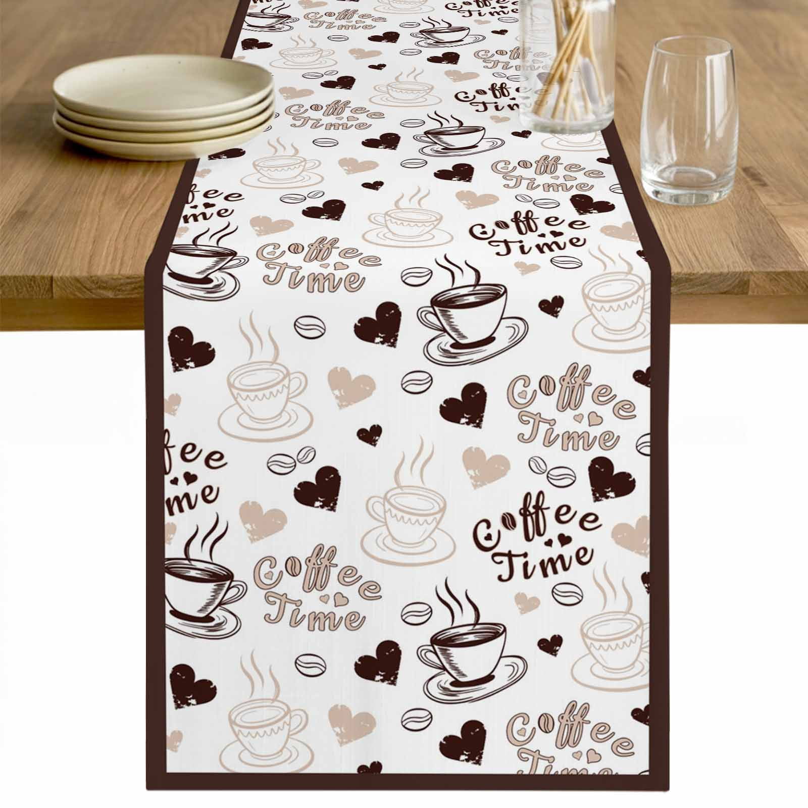 Farmhouse Coffee Cup Table Runner - 72 Inch Long Vintage Coffee Beans ...