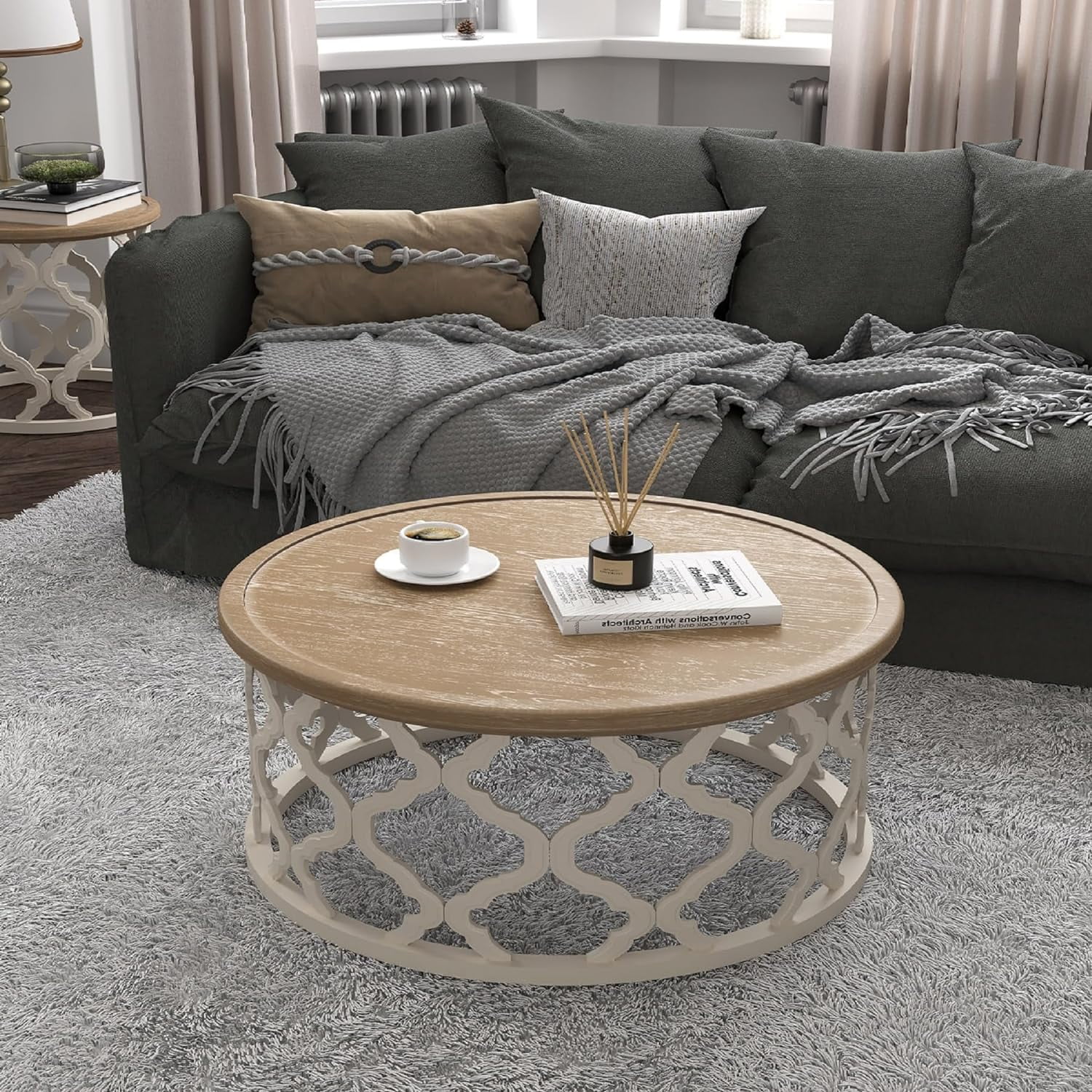 Farmhouse Coffee Table,30'' Round French Country Coffee Table ...