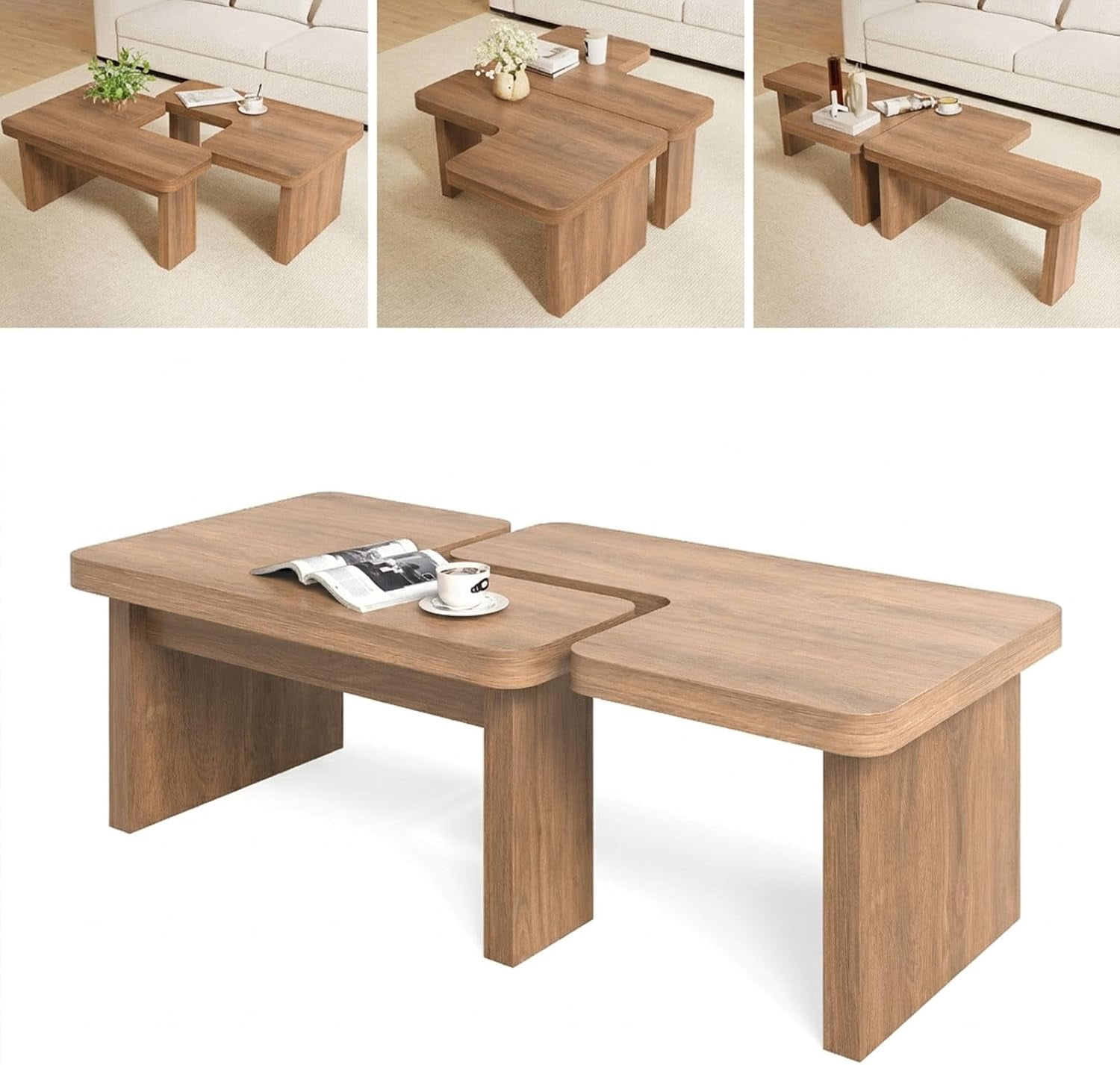 Farmhouse Coffee Table, 53-Inch Accent Center Table with Thicken Base ...