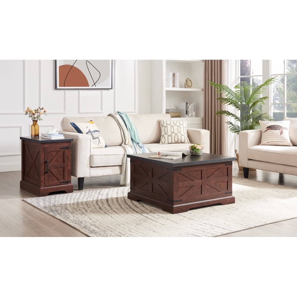 Farmhouse 1 Coffee Table & 1 End Table Sets with Barn design, With ...