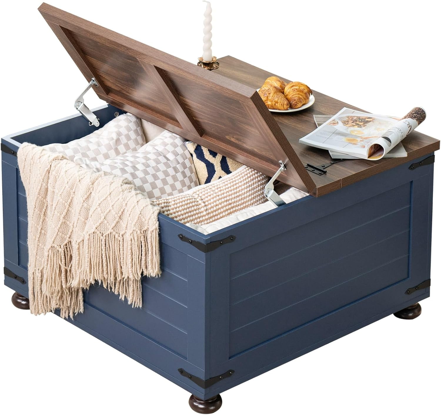 Farmhouse Coffee Table with Hidden Storage, 59 Gallon Square Center ...