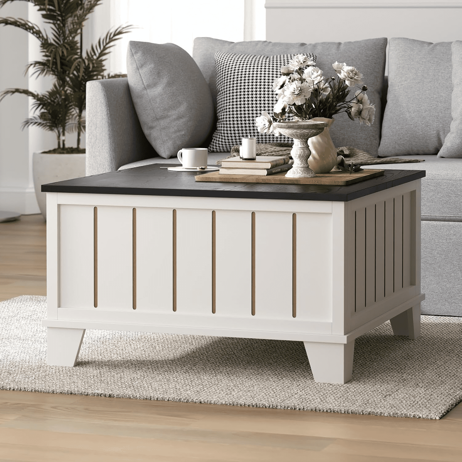 Farmhouse Coffee Table with Hidden Storage Compartments 31.5 in Rustic ...