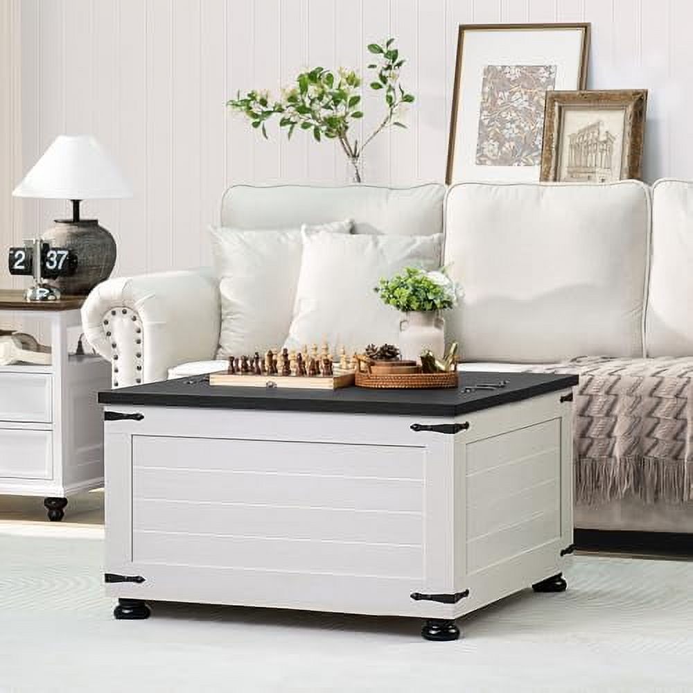 Farmhouse Coffee Table with Hidden Storage, Large Square Center Table ...