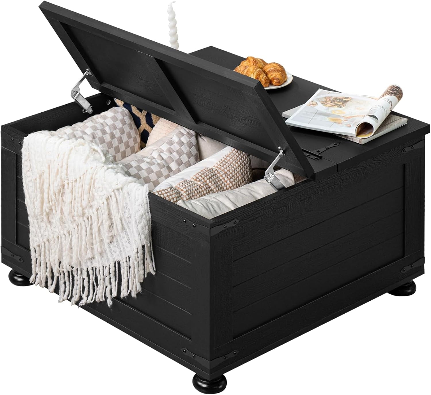 Farmhouse Coffee Table with Hidden Storage,Wood Large Square Center ...