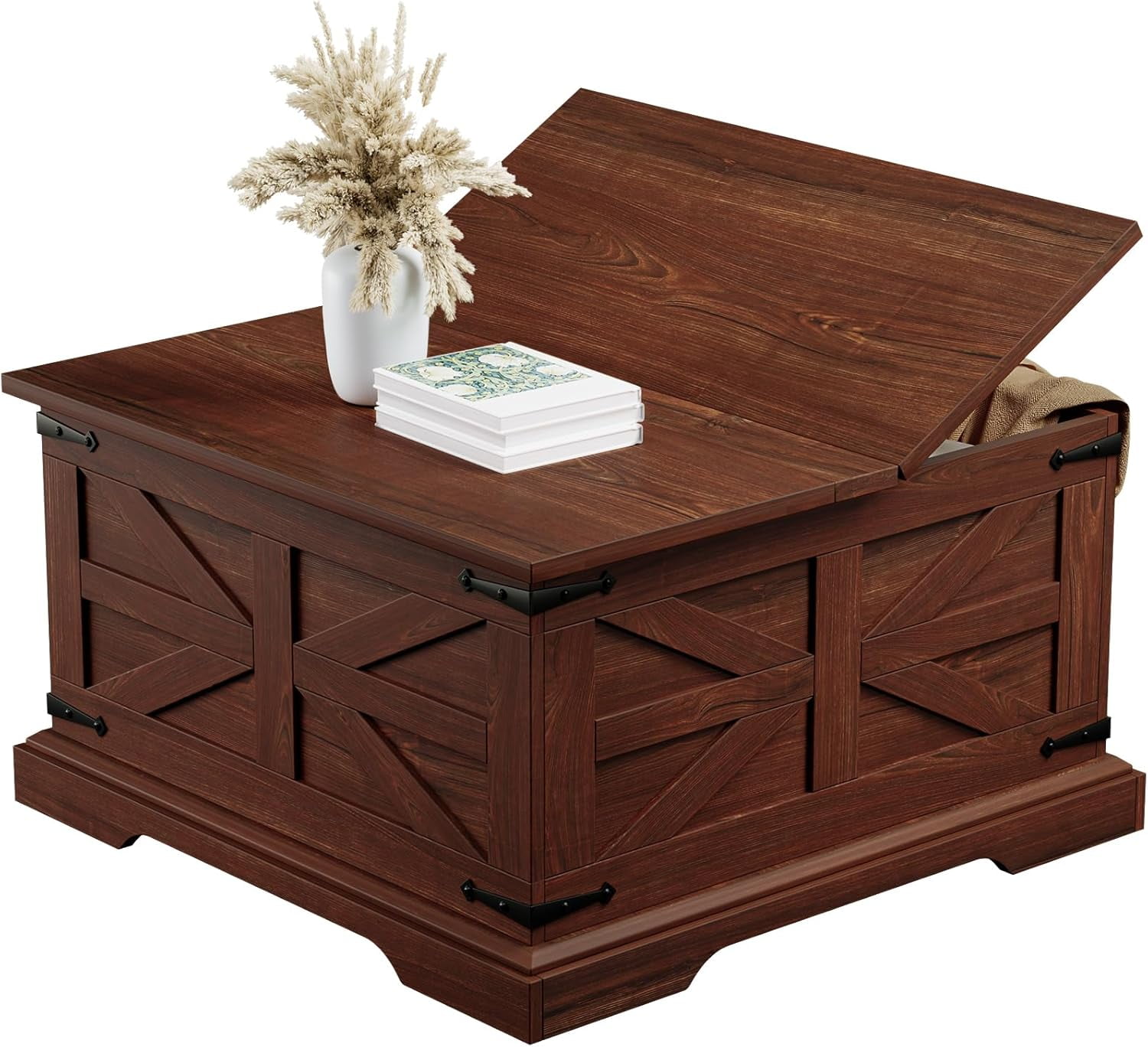 Farmhouse Coffee Table with Storage, Square Center Table for Living ...