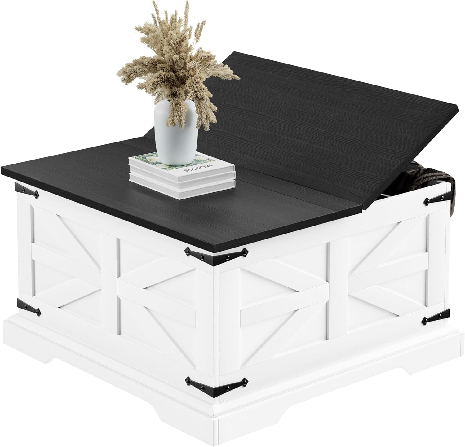 Farmhouse Coffee Table with Storage, Square Center Table for Living ...