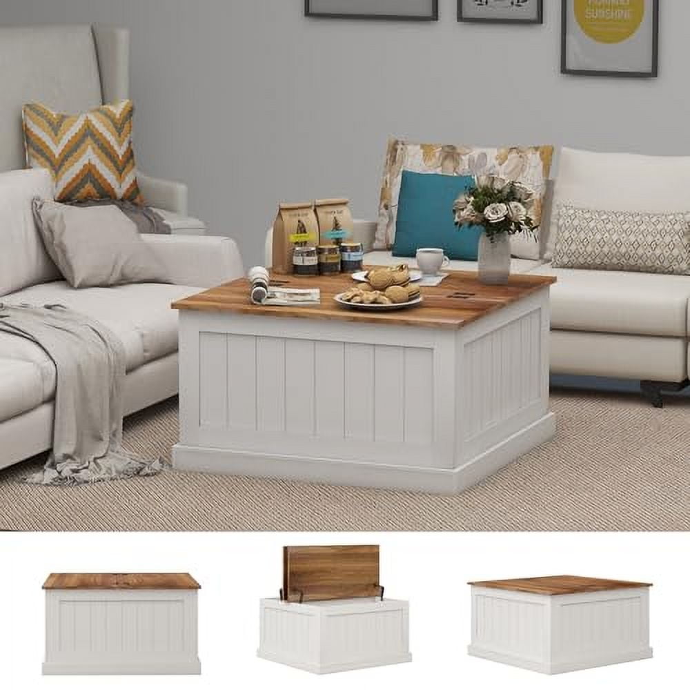 Farmhouse Coffee Table with Storage, Square Wood Coffee Table with ...