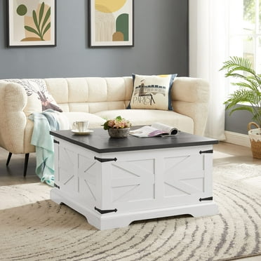 Dextrus Farmhouse Square Lift Top Coffee Table with Storage, Wood ...