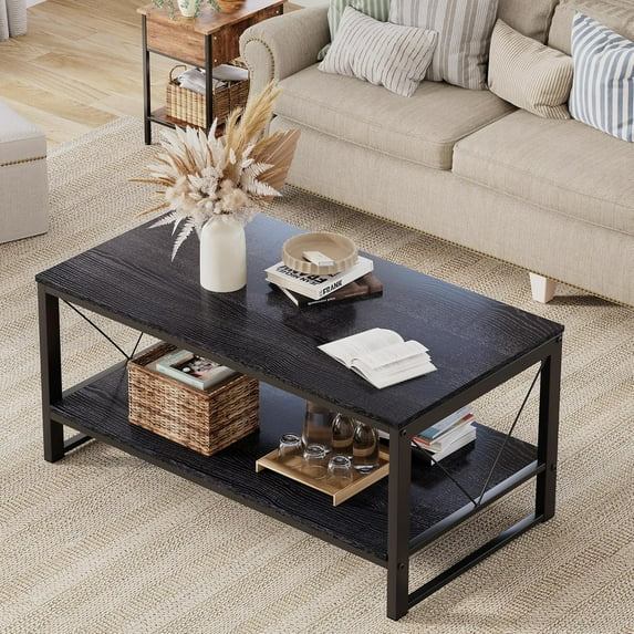 Farmhouse Coffee Table for Living Room, 39.3" Wooden Rectangle Center ...