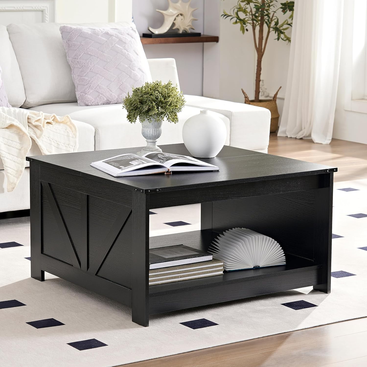 Farmhouse Coffee Table for Living Room, Wood Square Coffee Tables, 31.5 ...