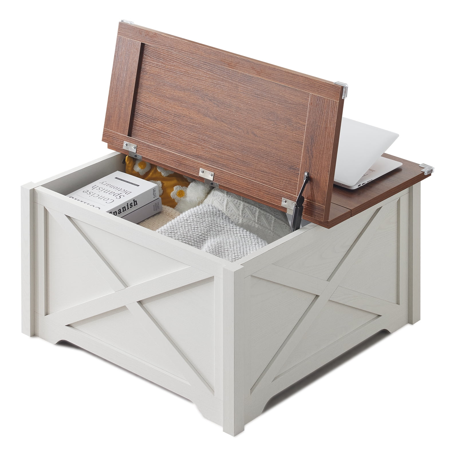 Farmhouse Coffee Table with Large Hidden Storage, Square Center Table ...