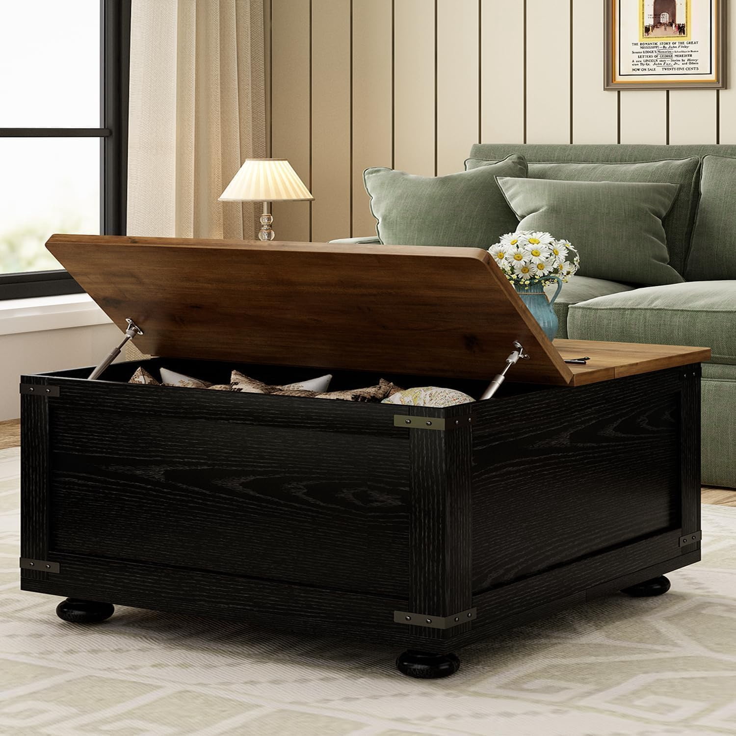 Farmhouse Coffee Table with Storage, Black Lift Coffee Tables for ...