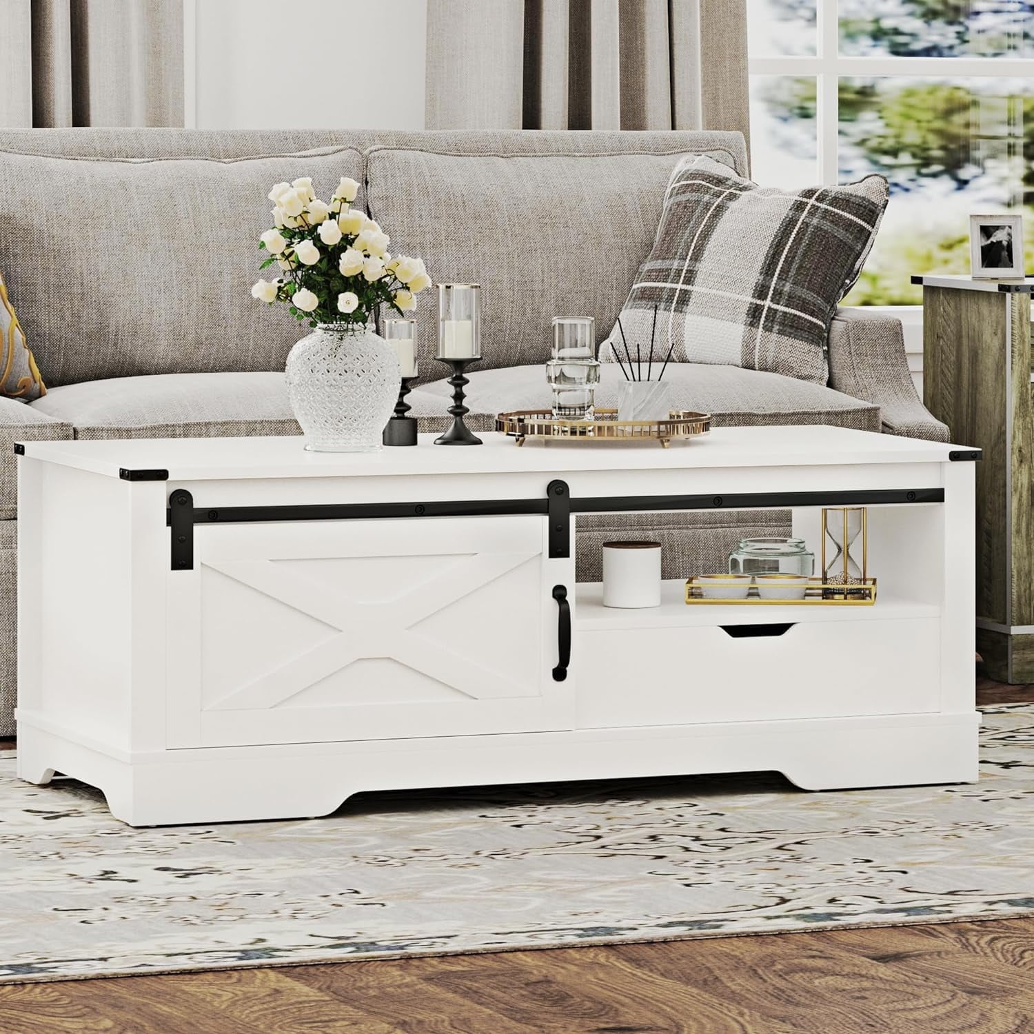Royalcraft Farmhouse Rustic Coffee Table with Storage, White - Walmart.com