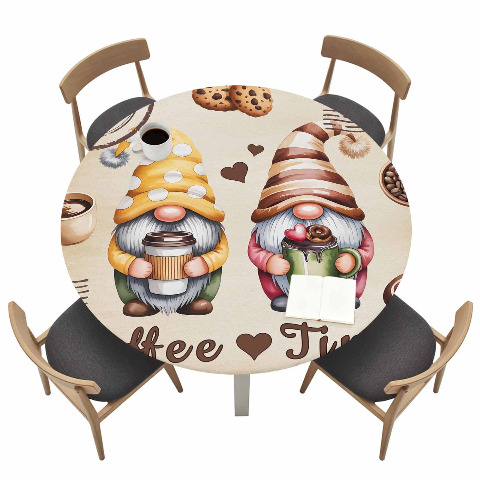 Farmhouse Coffee Time Fitted Tablecloth with Elastic Edged, Round Table ...