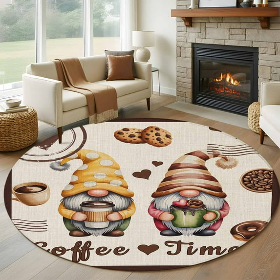 Farmhouse Coffee Time Round Rug 5ft Washable Circle Kitchen Rugs Non ...