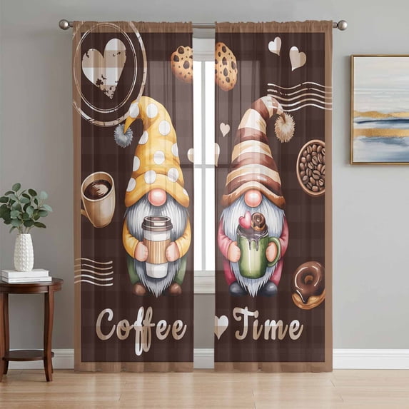 Farmhouse Coffee Time Sheer Curtains 96 Inch Length 2 Panels Set ...