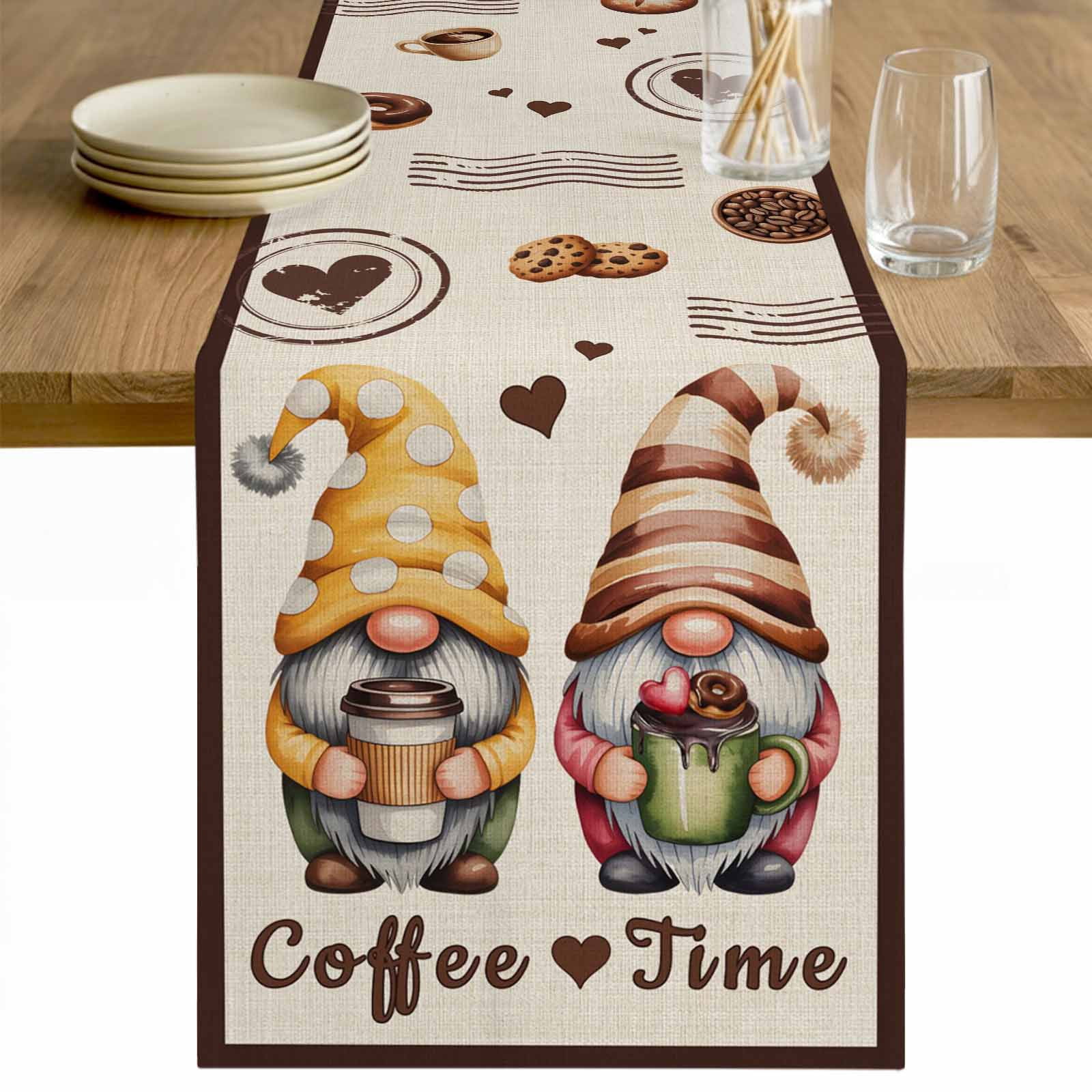 Farmhouse Coffee Time Table Runner - 120 Inch Long Vintage Gnomes ...