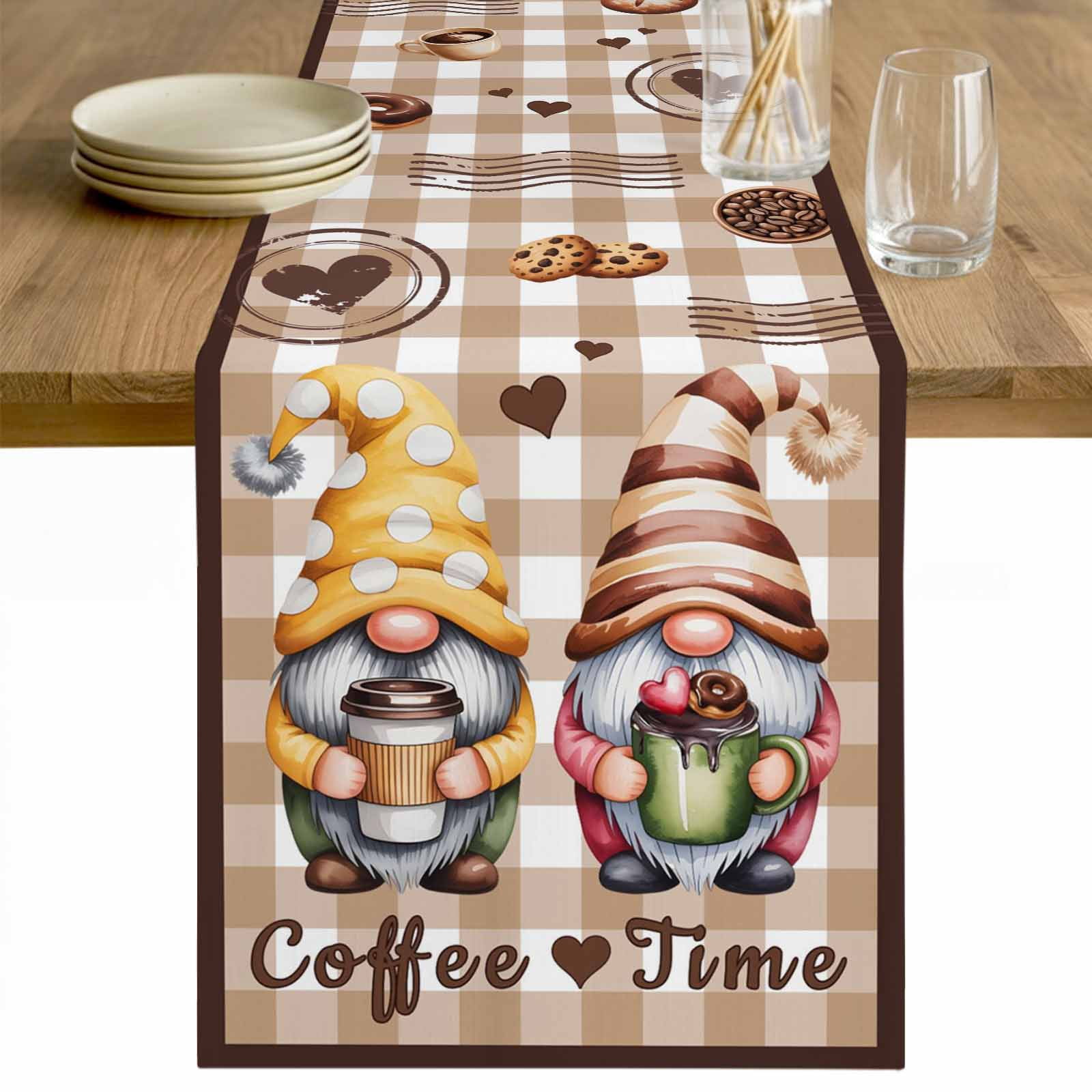 Farmhouse Coffee Time Table Runner - 70 Inch Long Vintage Gnomes ...