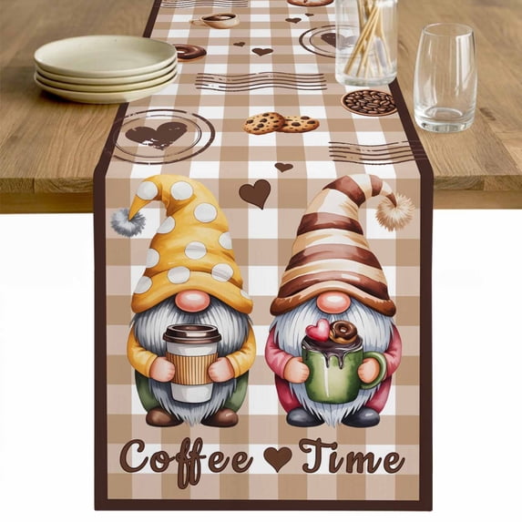 Farmhouse Coffee Time Table Runner - 70 Inch Long Vintage Gnomes ...