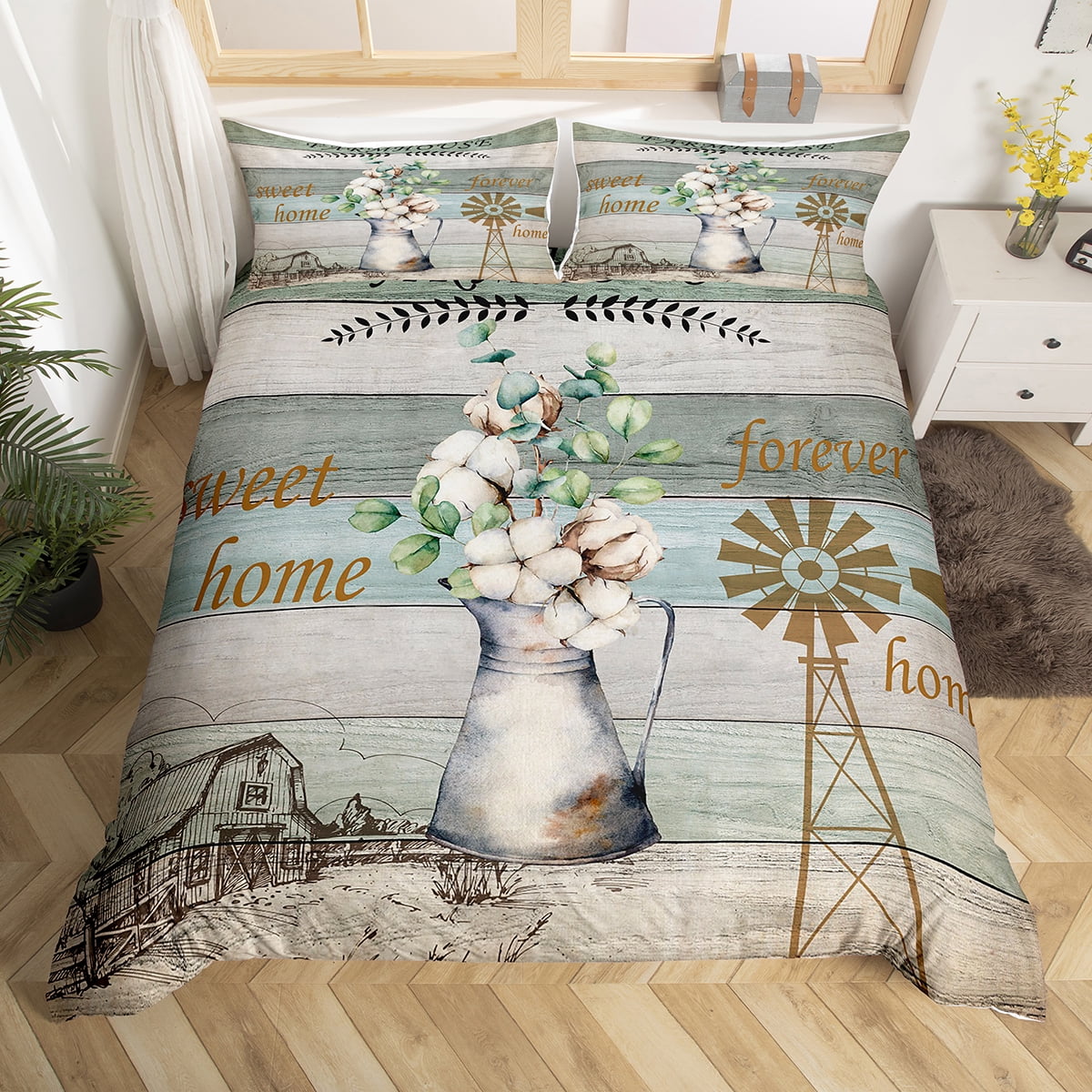 Farmhouse Comforter Cover Country Floral Cotton Flower Duvet Cover ...