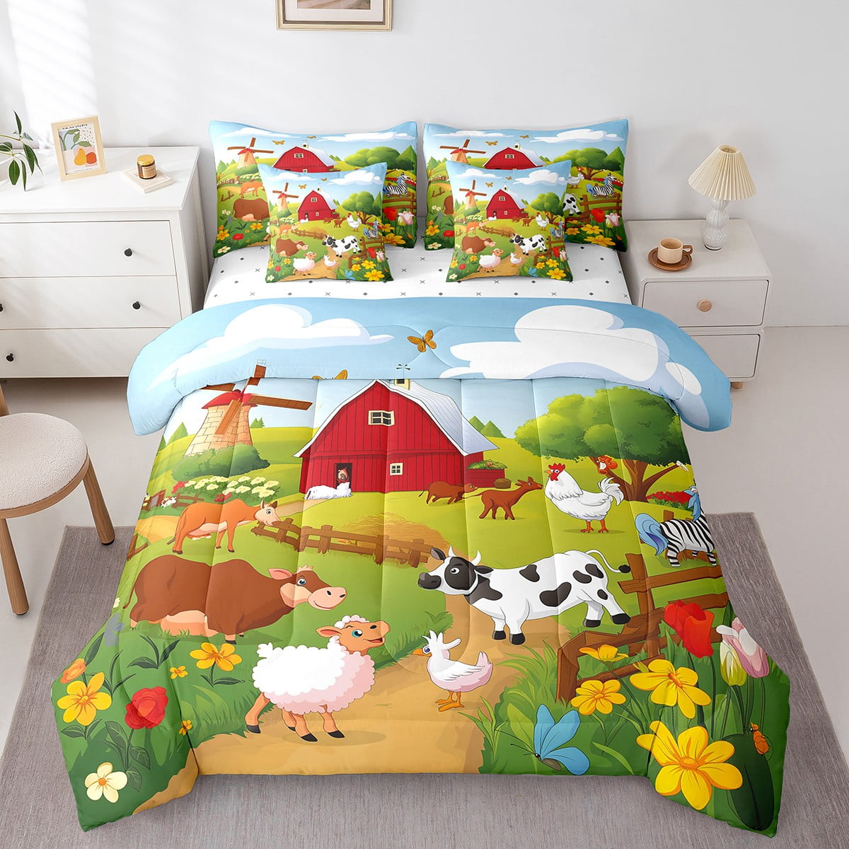 Farmhouse Comforter Set 7 Piece Bed in a Bag Twin,Garden Windmill Decor ...