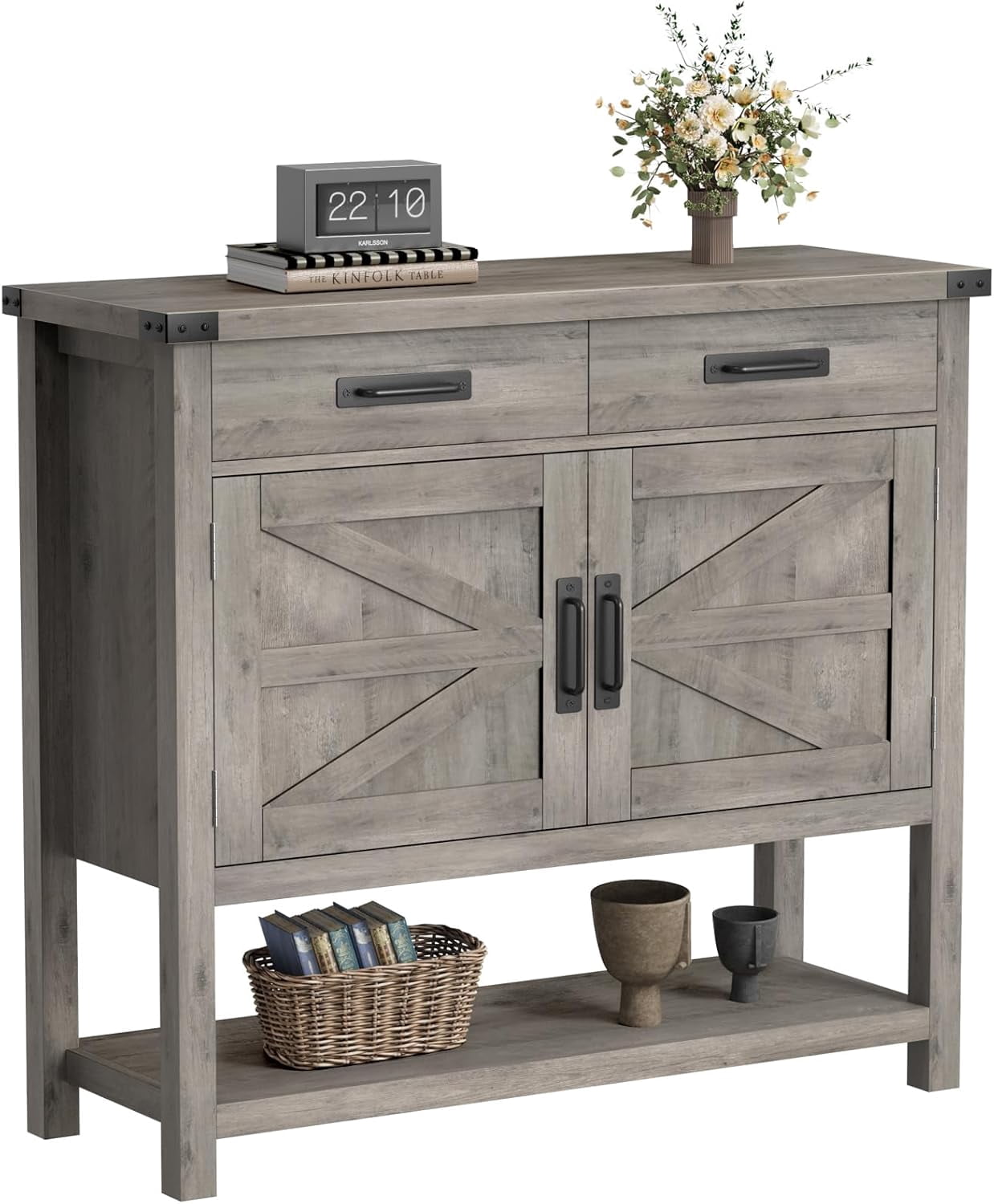 Farmhouse Console Table with 2-Door Cabinet & 2 Drawers, Coffee Bar ...