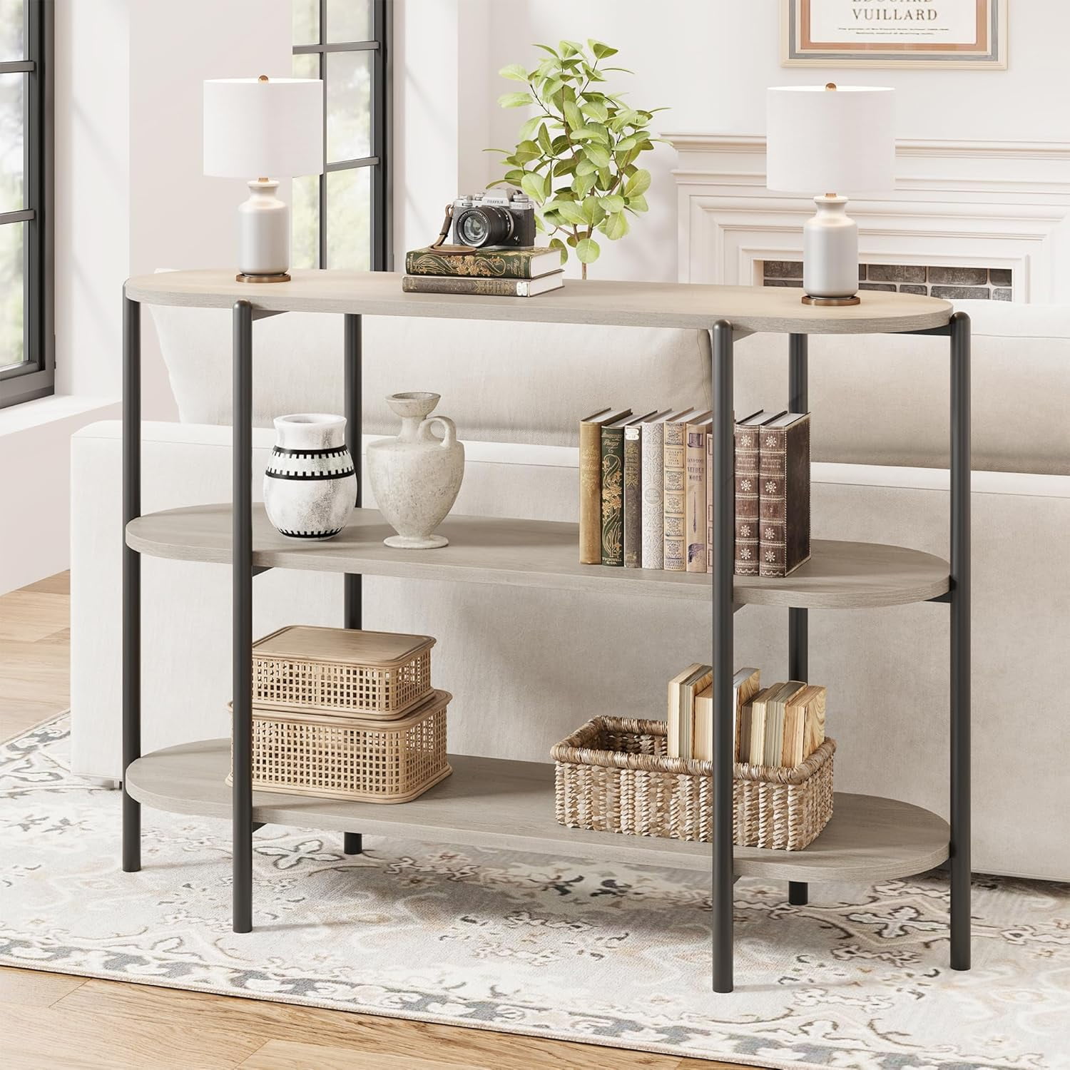 Farmhouse Console Table, 3 Tier Industrial Metal Entryway Table, Behind ...