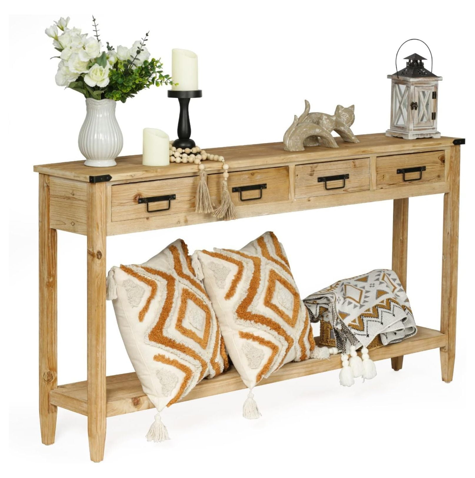 Farmhouse Console Table with 4 Drawer, 60" Long Rustic Entryway Table ...