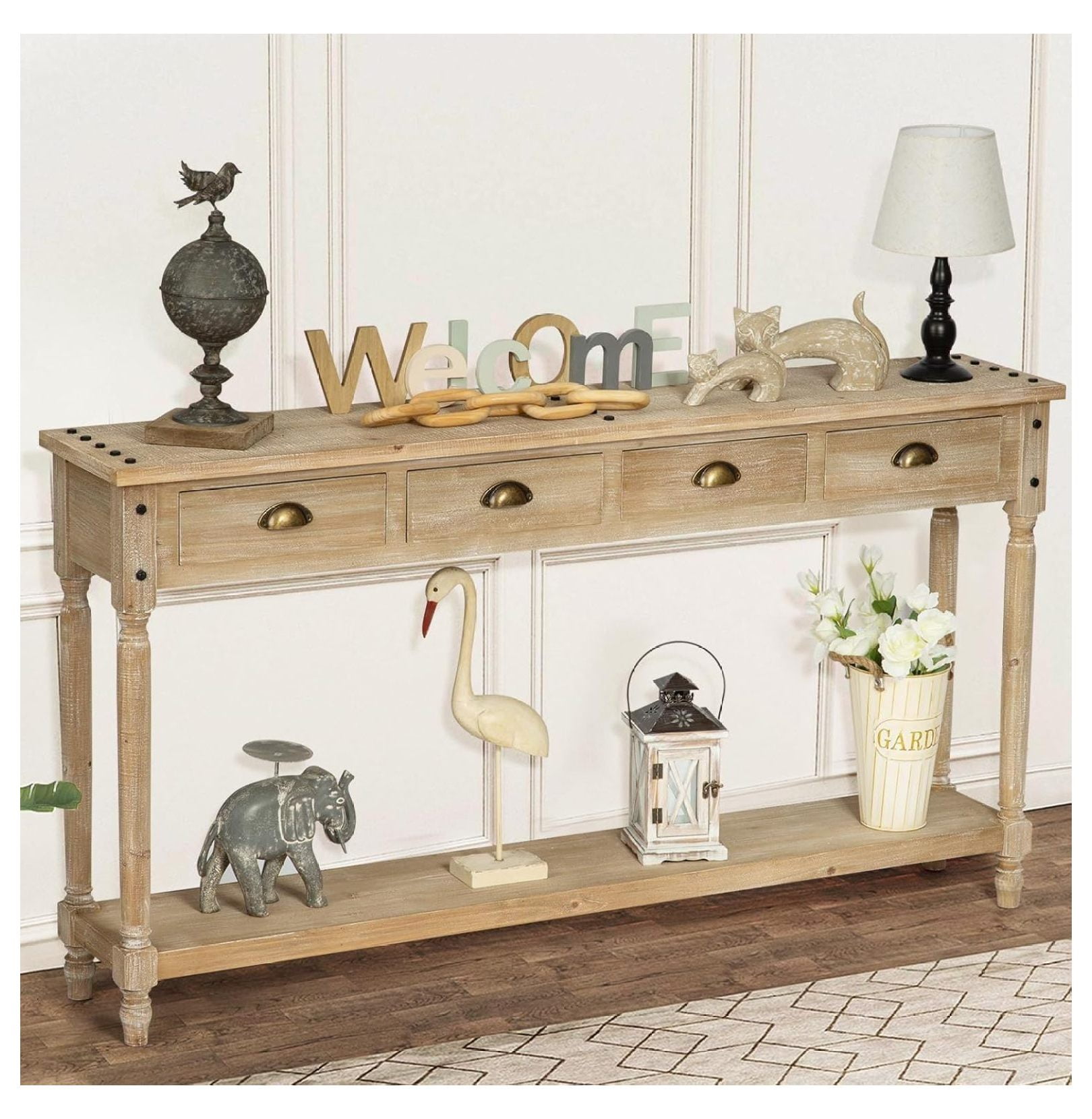Farmhouse Console Table with 4 Drawers, 60" Long Narrow Boho Sofa Foyer ...