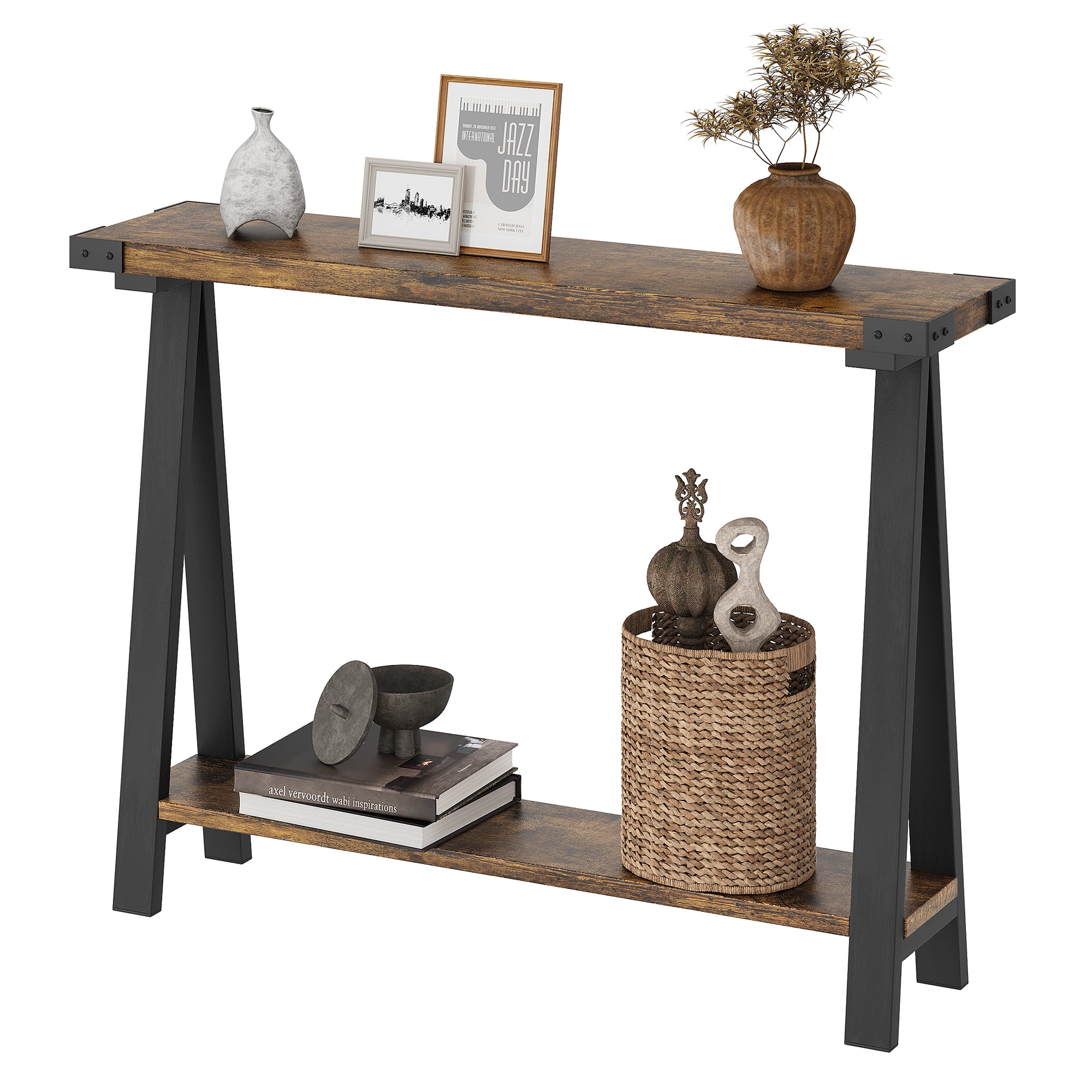 Farmhouse Console Table, 43.3" Entryway Table with Storage, 2 Tier Sofa ...