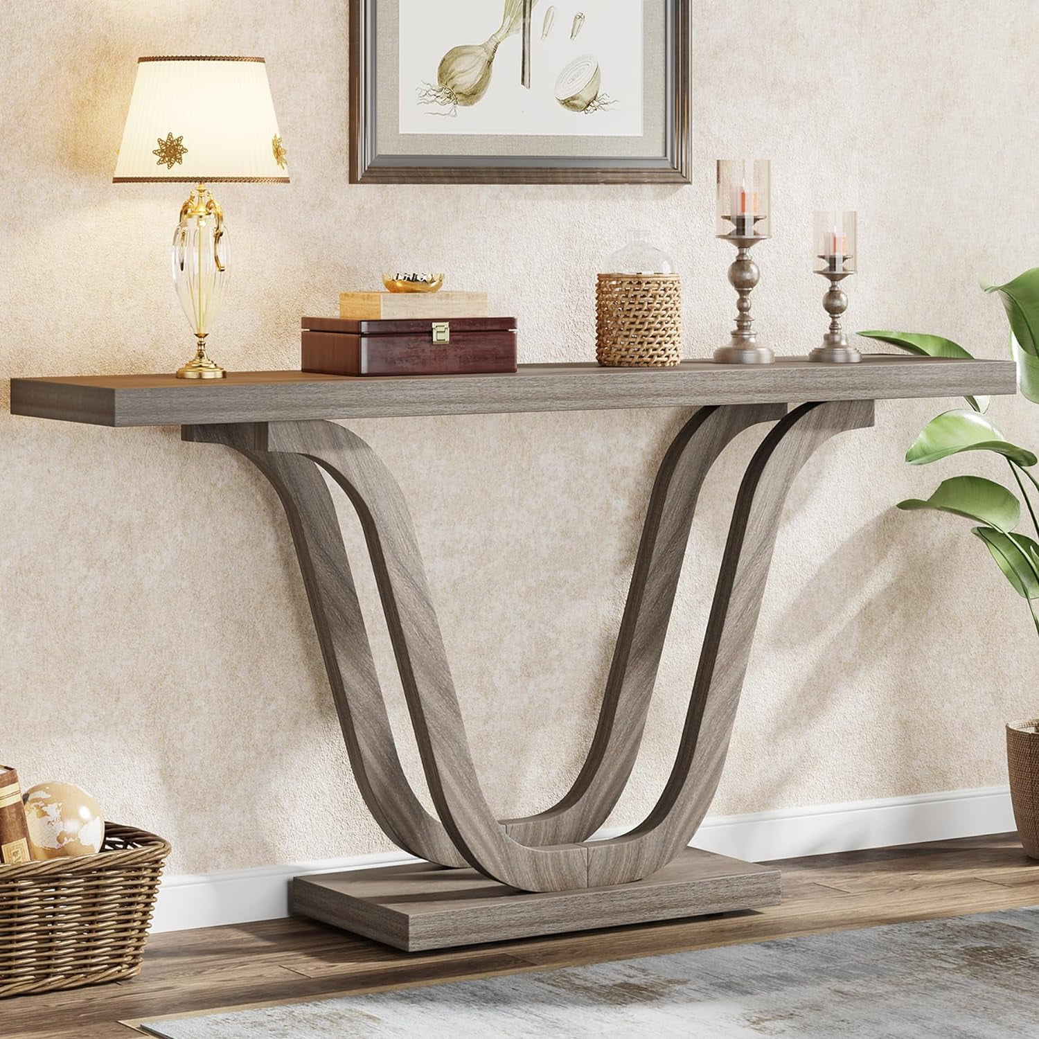 Farmhouse Console Table, 55 Inch Wood Sofa Table Entryway Table, Modern ...