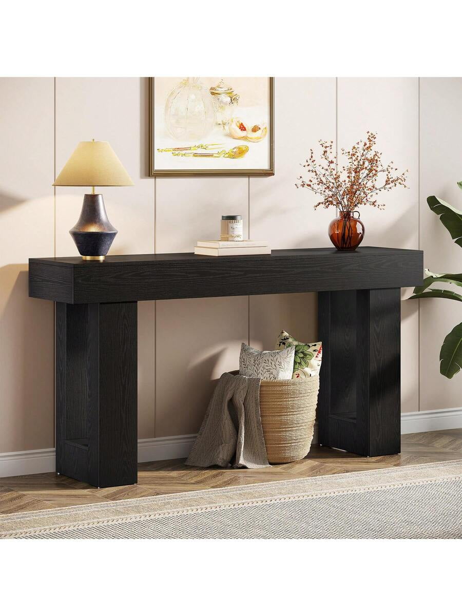Farmhouse Console Table, 63-Inch Long Wooden Sofa Table Behind The ...