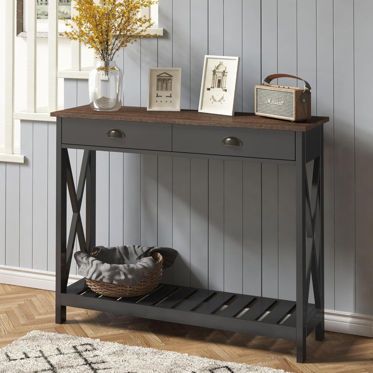 Farmhouse Console Table with Drawer for Entryway, Narrow Long Entry ...