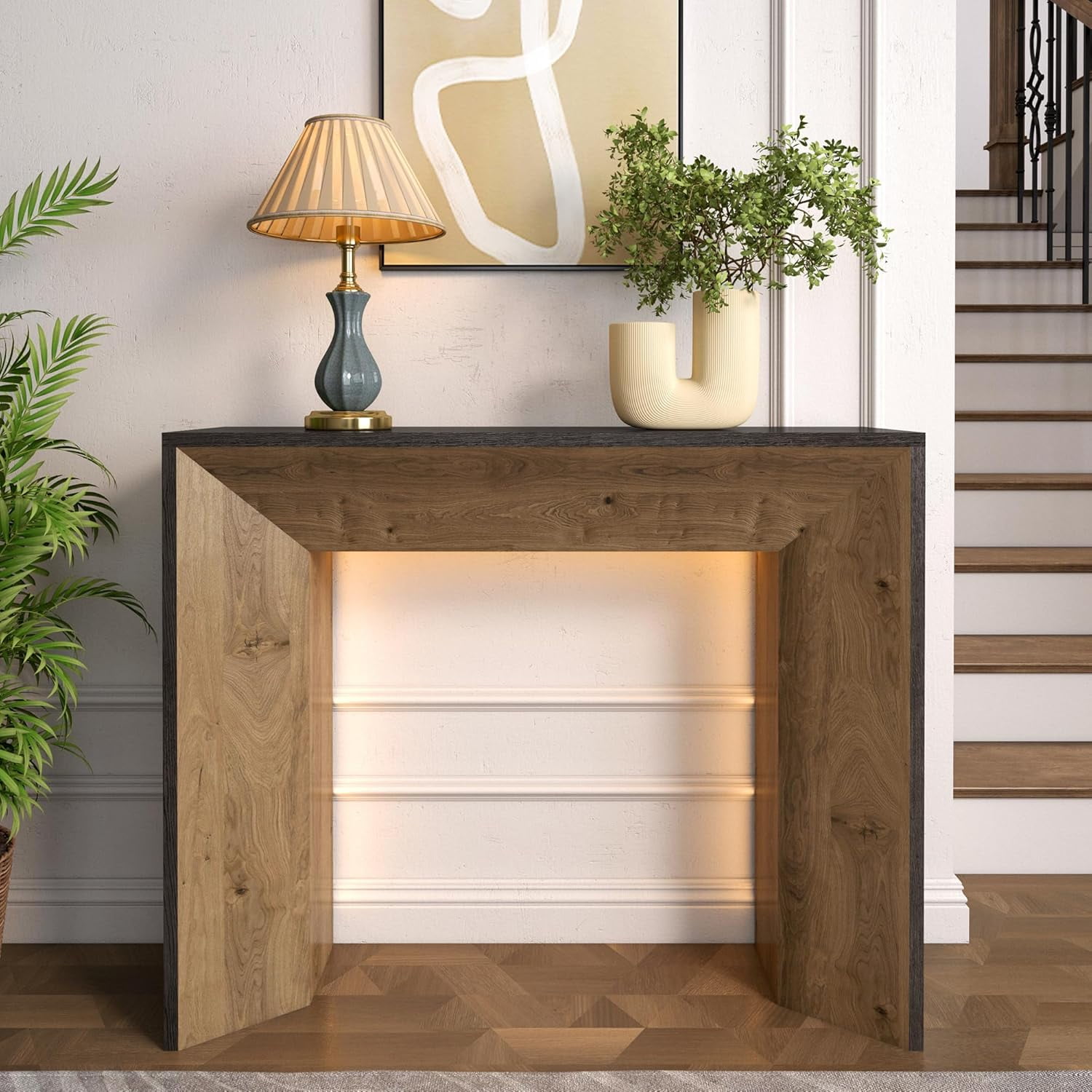 Farmhouse Console Table with LED Light, 41” Rustic Entry Table with ...