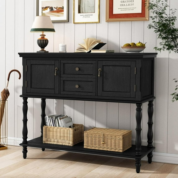 Farmhouse Console Table,Wooden Entryway Sofa Table w/ 2-Door Cabinet ...