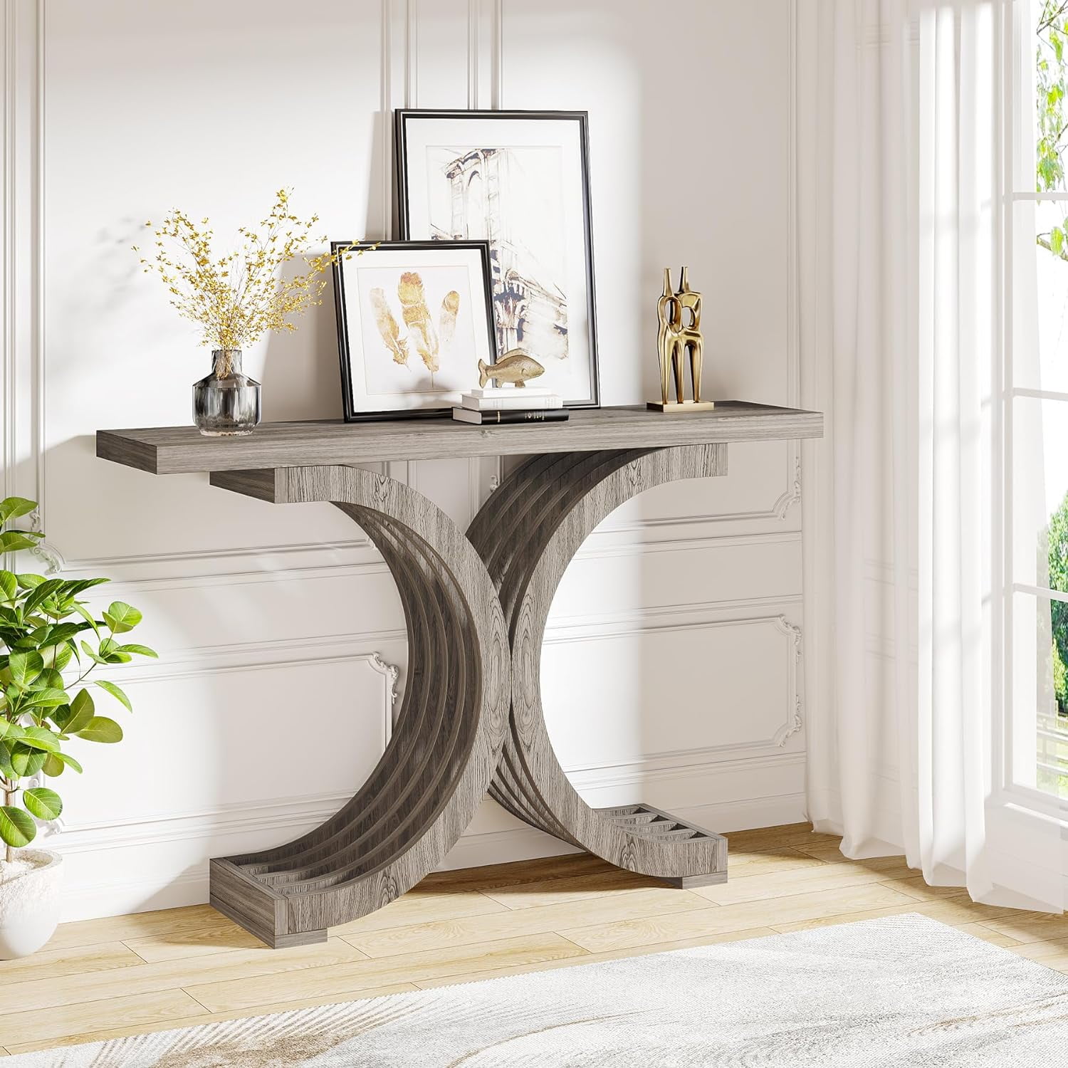 Farmhouse Console Table, Wooden Entryway Table with X-Shaped Base ...