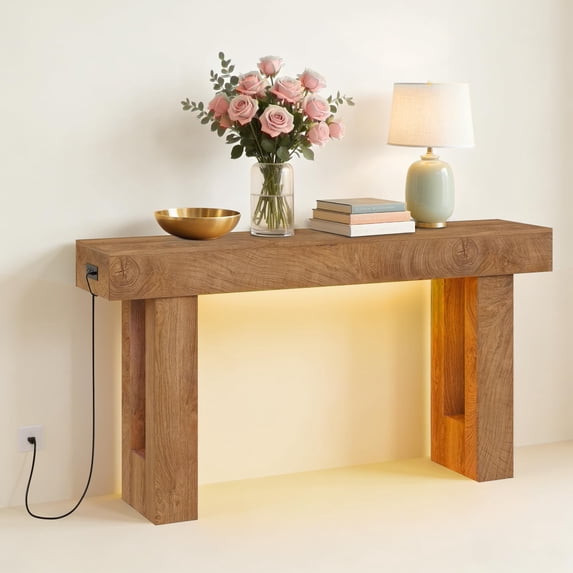 Farmhouse Console Table with Detector LED & Charging, Narrow Entryway ...