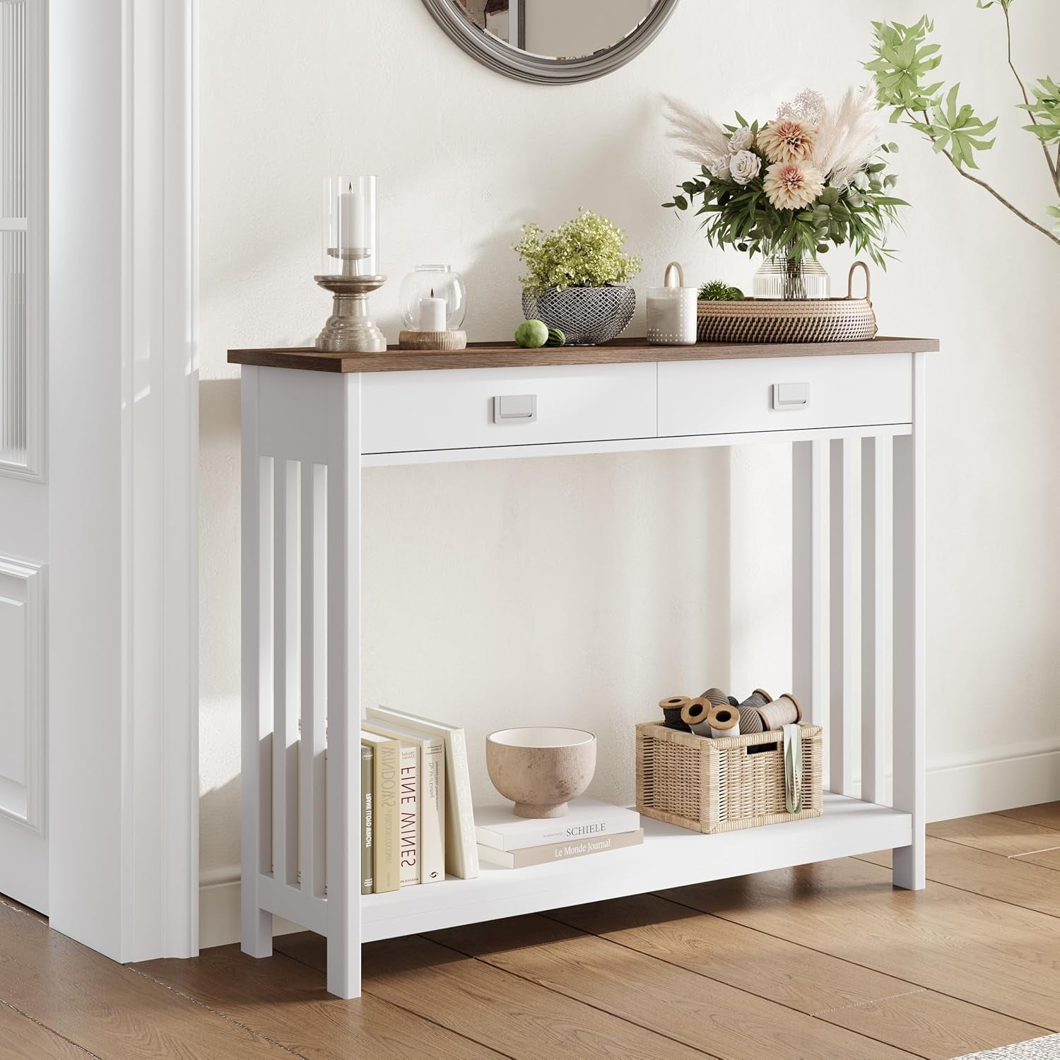 Farmhouse Console Table with Drawer, Mission Narrow Entryway Sofa Table ...