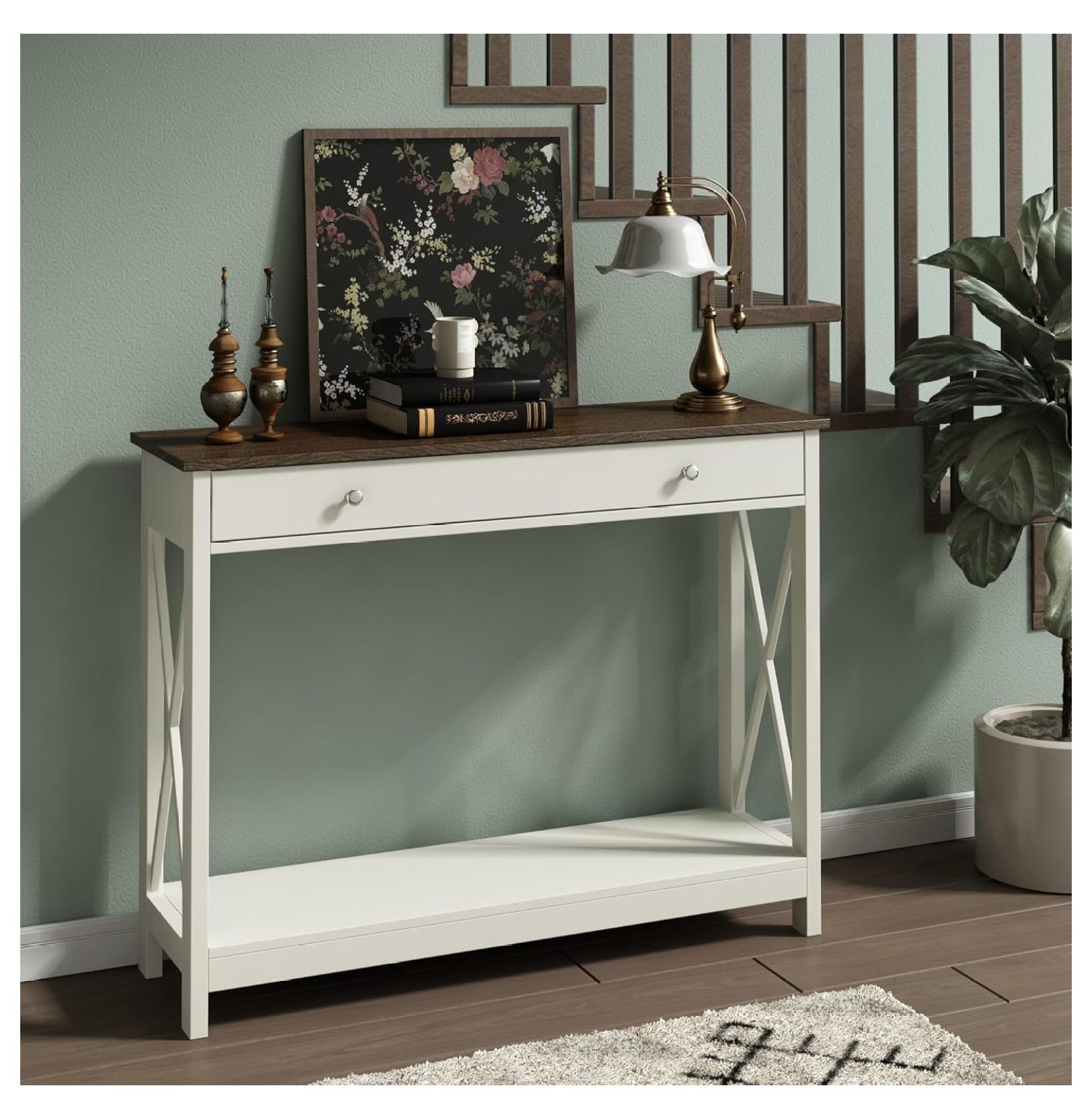 Farmhouse Console Table with Drawer and Storage Shelves, Foyer Sofa Table Narrow for Entryway ...
