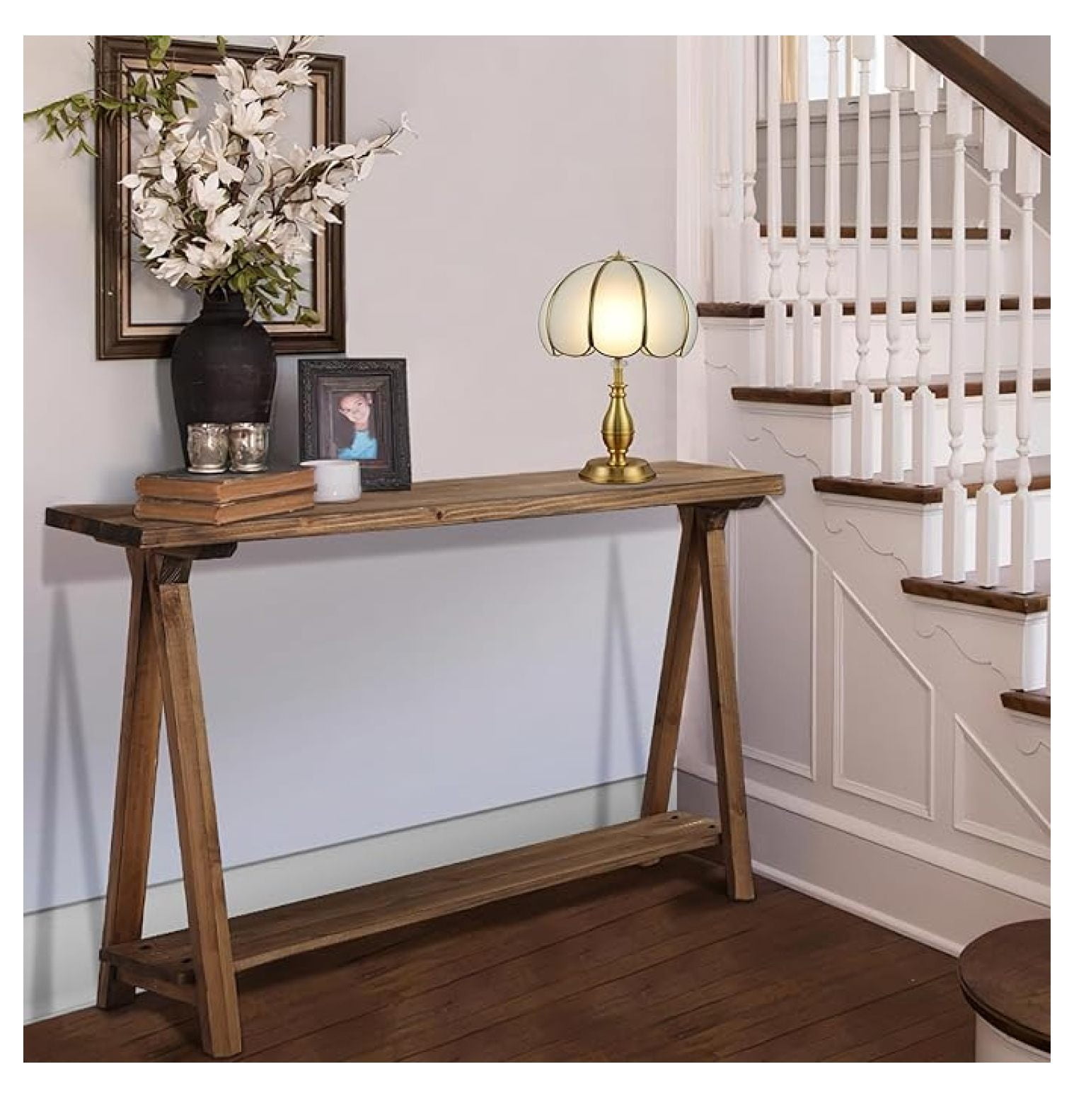 Farmhouse Console Tables for Living Room, 43.3" Solid Wood 2-Tier Sofa ...