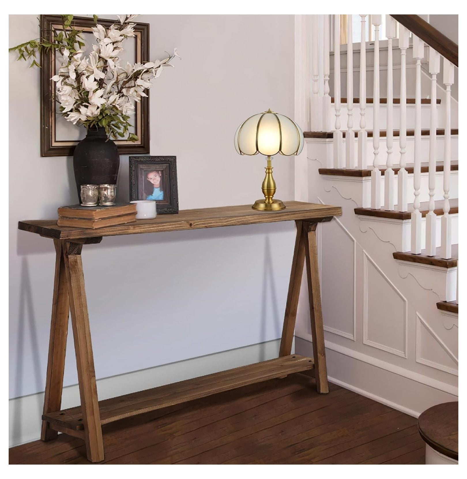 Farmhouse Console Tables for Living Room, Solid Wood 2-Tier Sofa Table ...