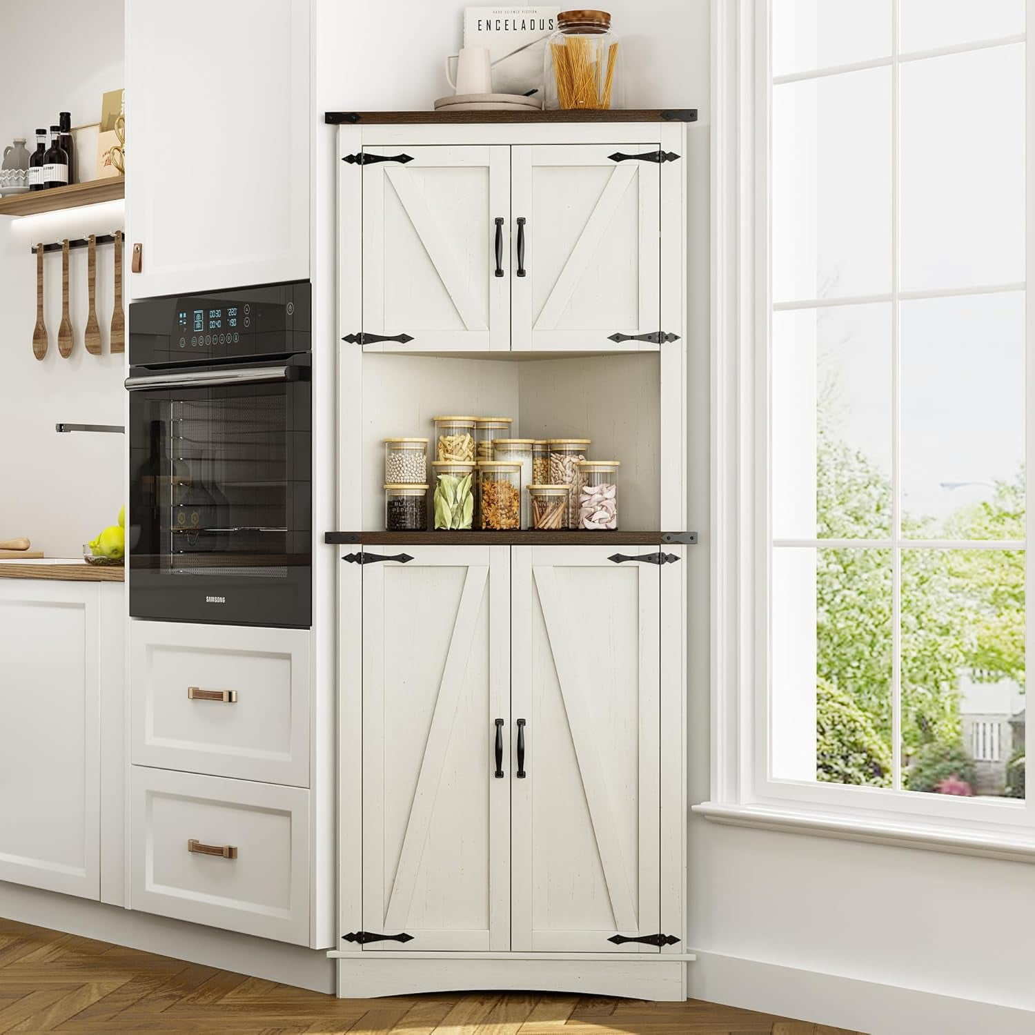 Farmhouse Corner Cabinet, Corner Storage Cabinet with Doors and ...