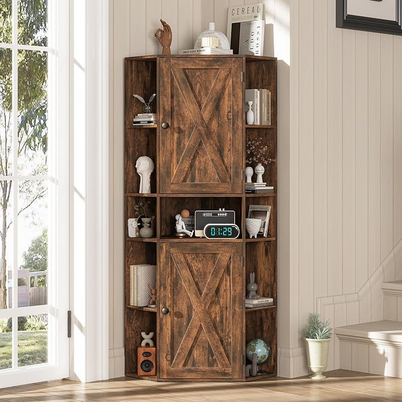 Farmhouse Corner Cabinet, Corner Storage Shelf with Doors and ...
