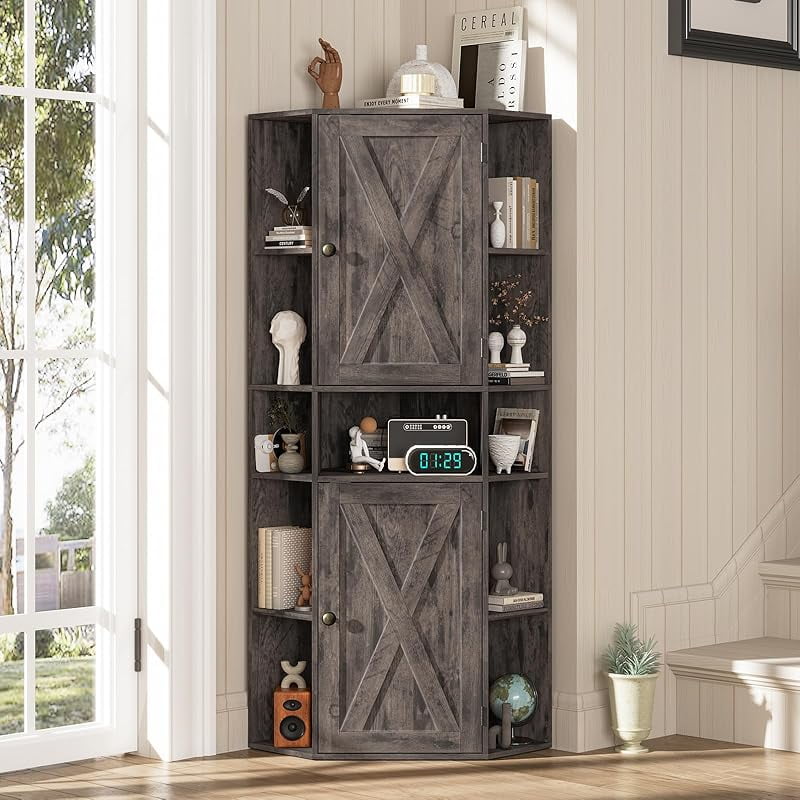 Farmhouse Corner Cabinet, Corner Storage Shelf with Doors and ...