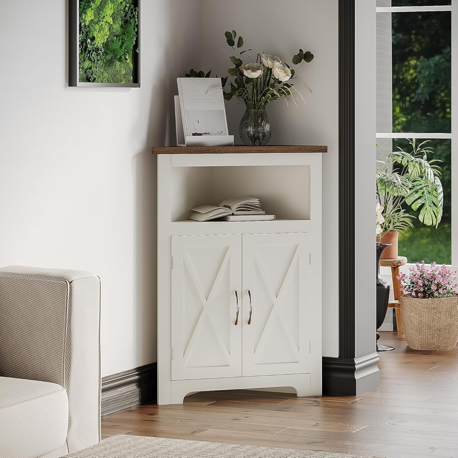 Farmhouse Corner Cabinet, Small Corner Storage Cabinet with Door Design ...