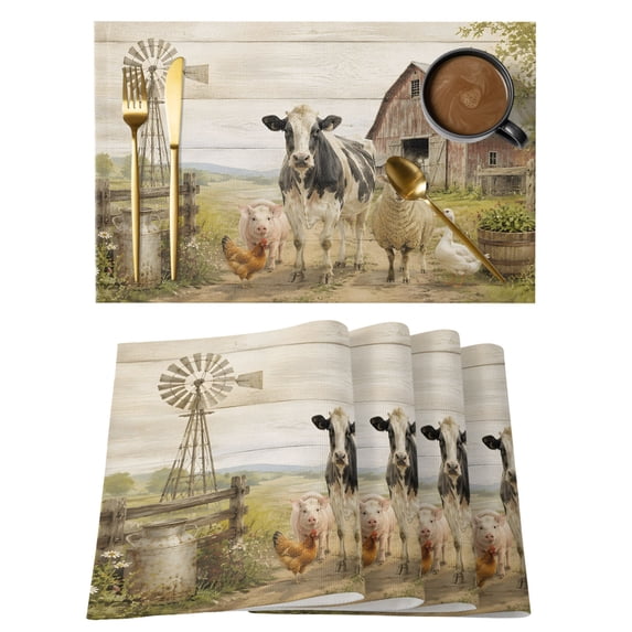 Farmhouse Cotton Linen Placemats Set of 1, Sheep Goose Cow Pig Barn ...
