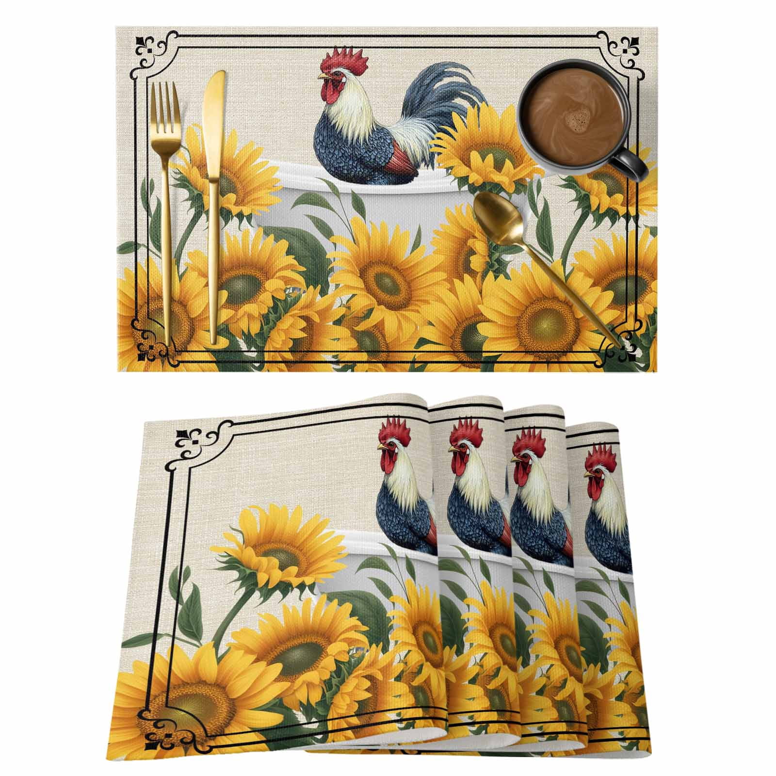 Farmhouse Cotton Linen Placemats Set of 6, Chicken in Bathtub ...