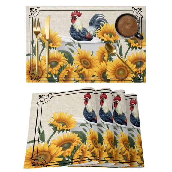 Farmhouse Cotton Linen Placemats Set of 6, Chicken in Bathtub ...