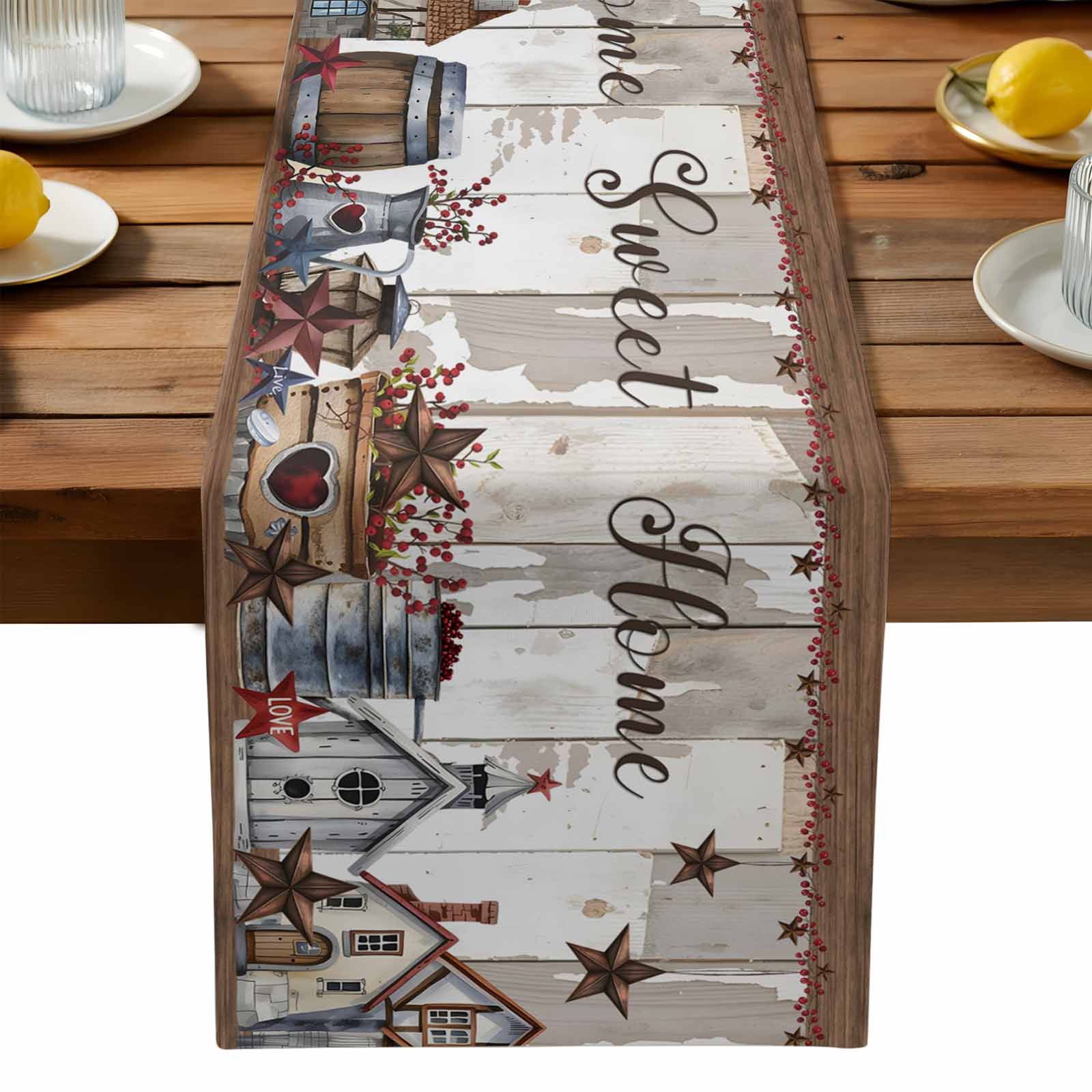 Farmhouse Cotton Linen Table Runner for Dining Kitchen, Retro Country ...